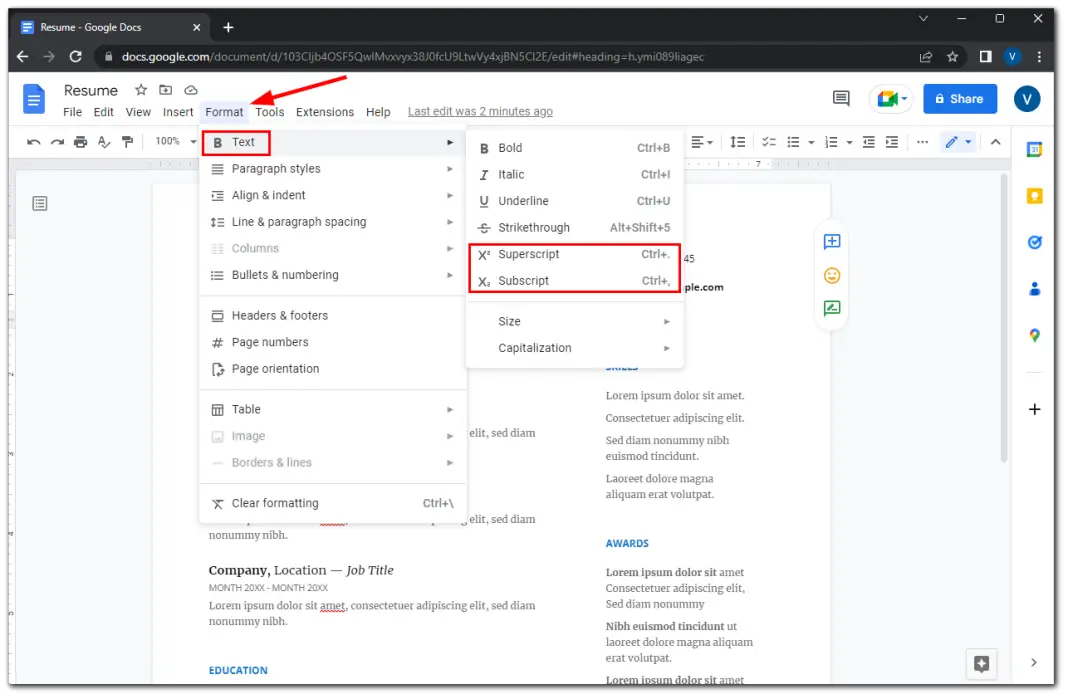 How to add superscripts or subscripts in Google Docs | Tab-TV
