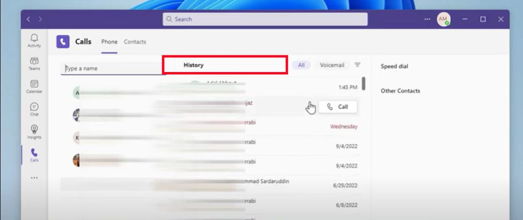 How to check the call history in Microsoft Teams | Tab-TV