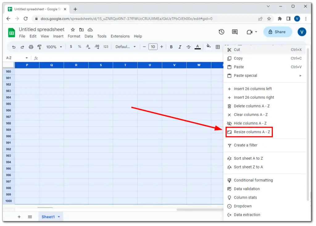 How to make cells the same size in Google Sheets | Tab-TV
